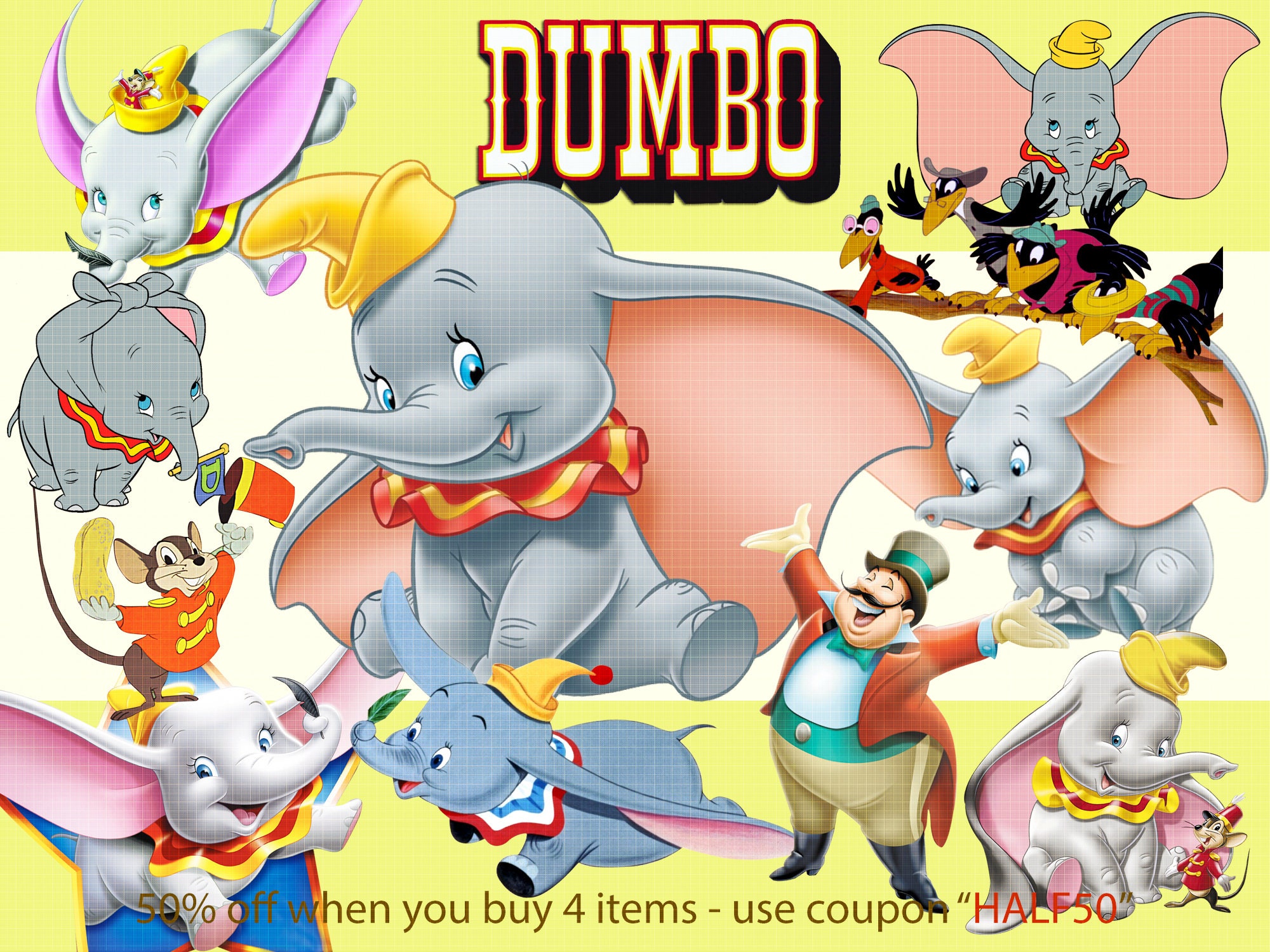 Disney Dumbo Clipart PNG Digital Graphic Image Jim Crow Dumbo Circus ...