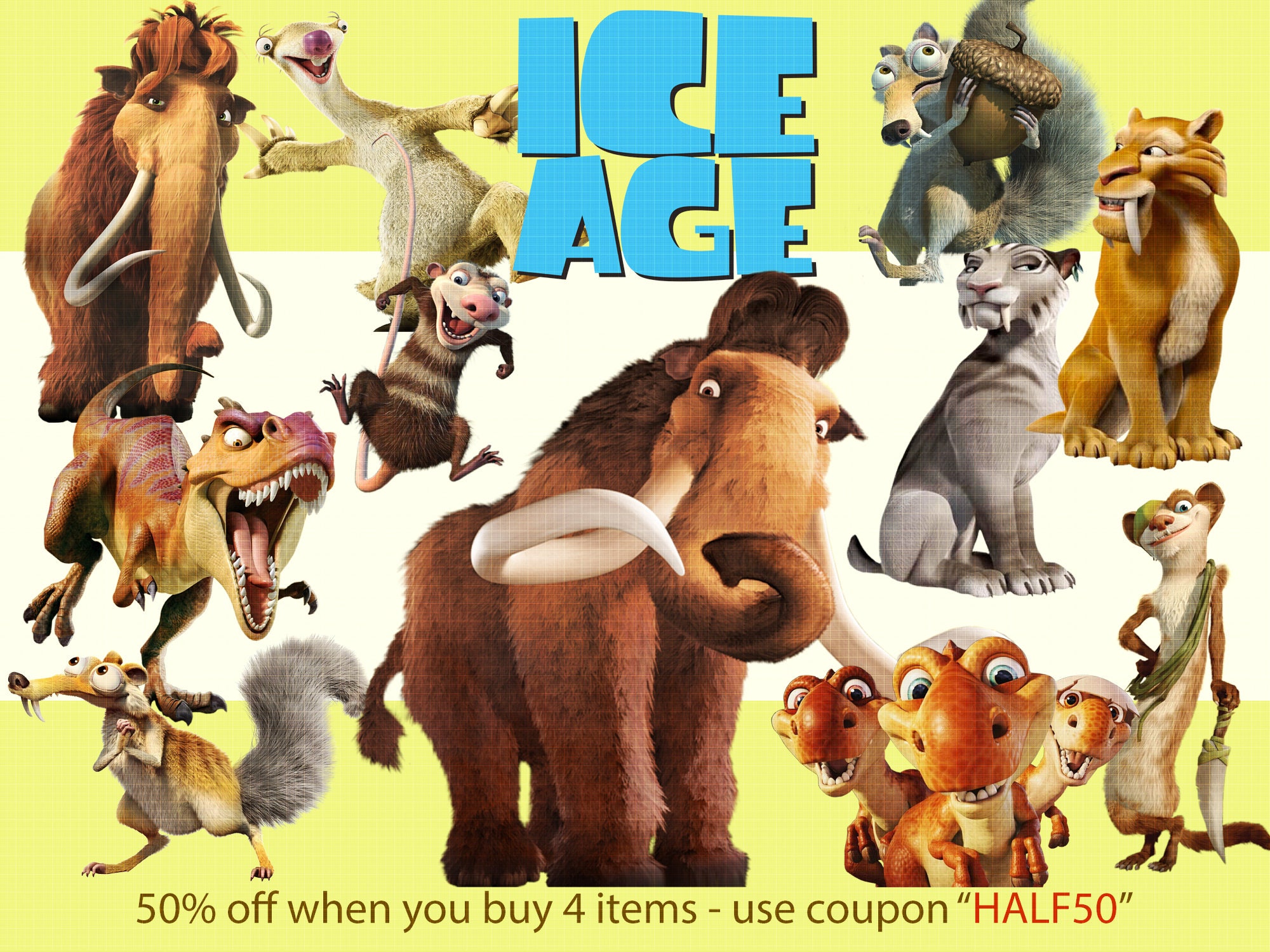 Ice Age Character PNG Images Decorations Clip Art Birthday Invitations ...