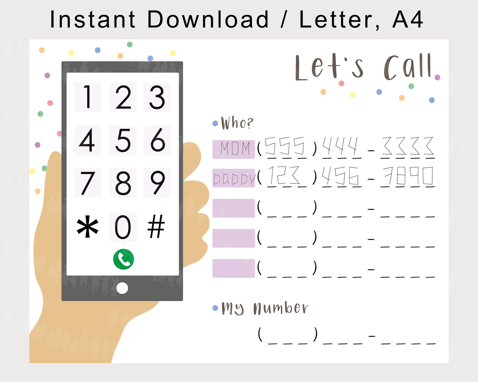 Phone Number Practice | Preschool Number Activity | Printable Number ...