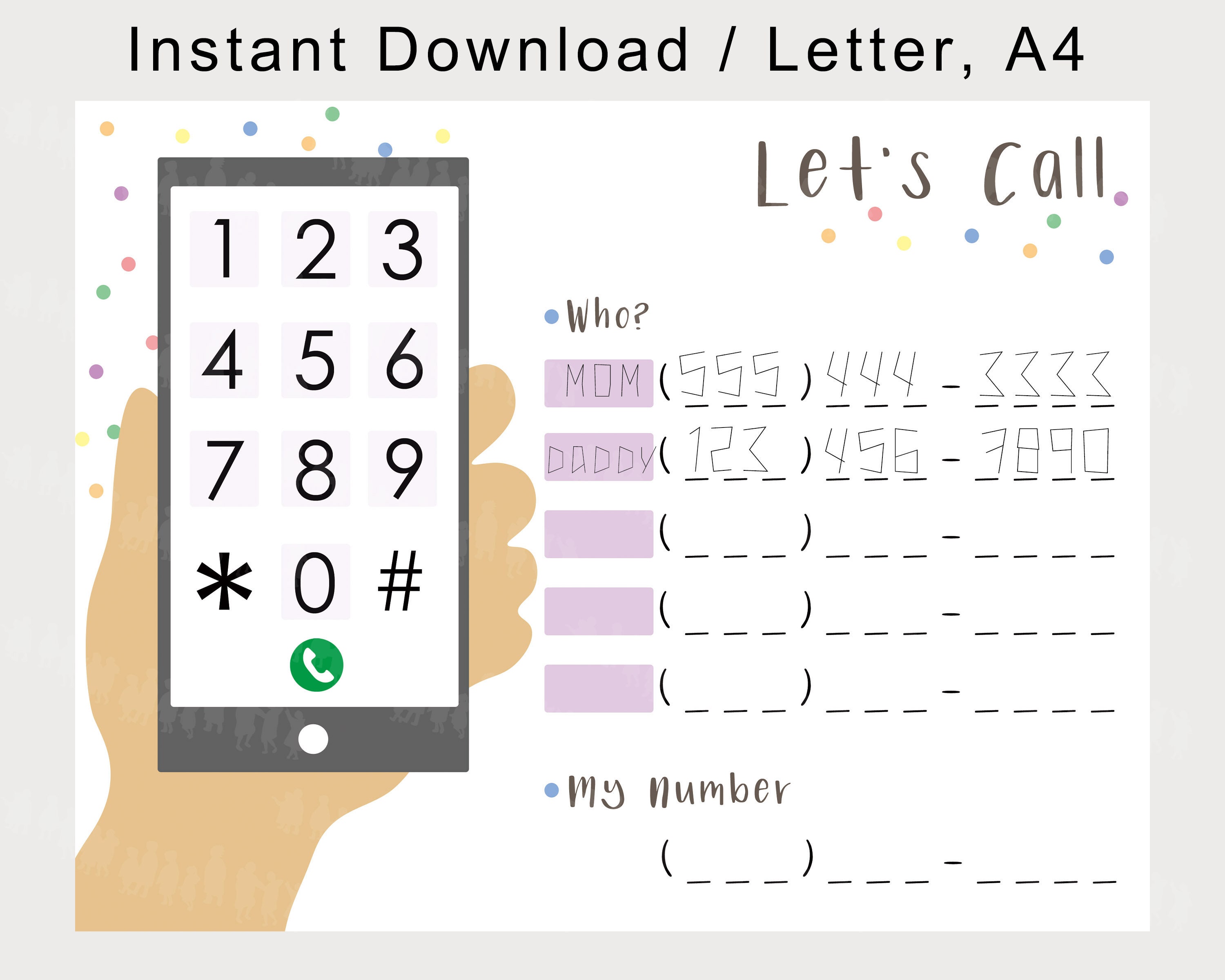 Phone Number Practice Preschool Number Activity Printable Etsy