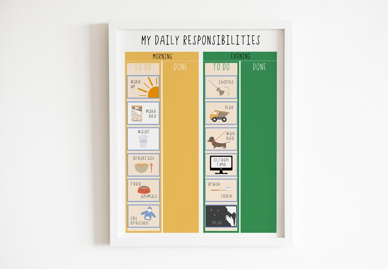 Daily Responsibilities Chart for KIDS | Visual Chore Chart | Printable ...