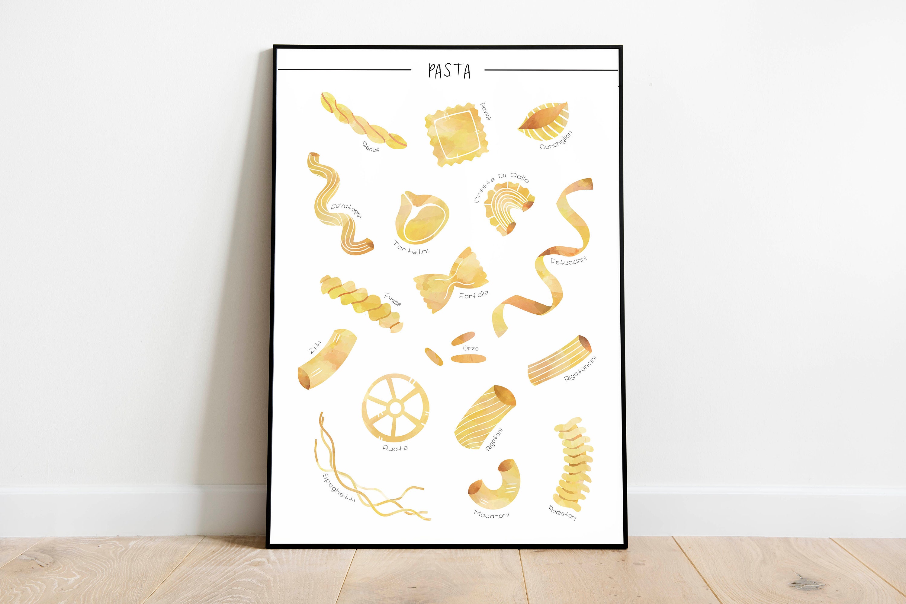 Pasta Poster | Printable Pasta Types Art | Kitchen Decor | Gift for ...