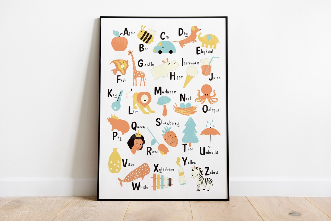 Alphabet Poster Printable Wall Art Alphabet Prints Kids Wall Art ABC ...