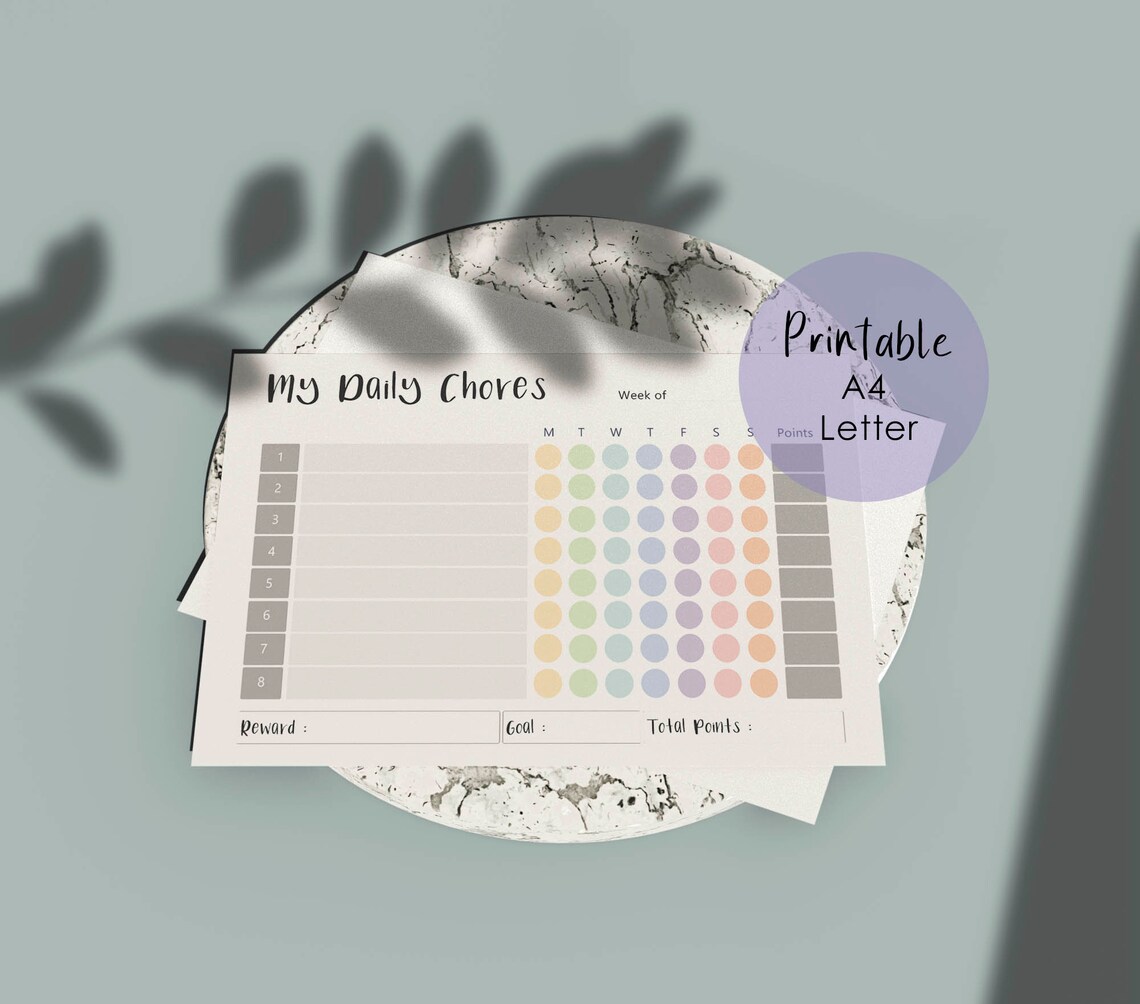 Printable Daily Chore Chart for Kids Reward Chart for Girl Reward Chart ...