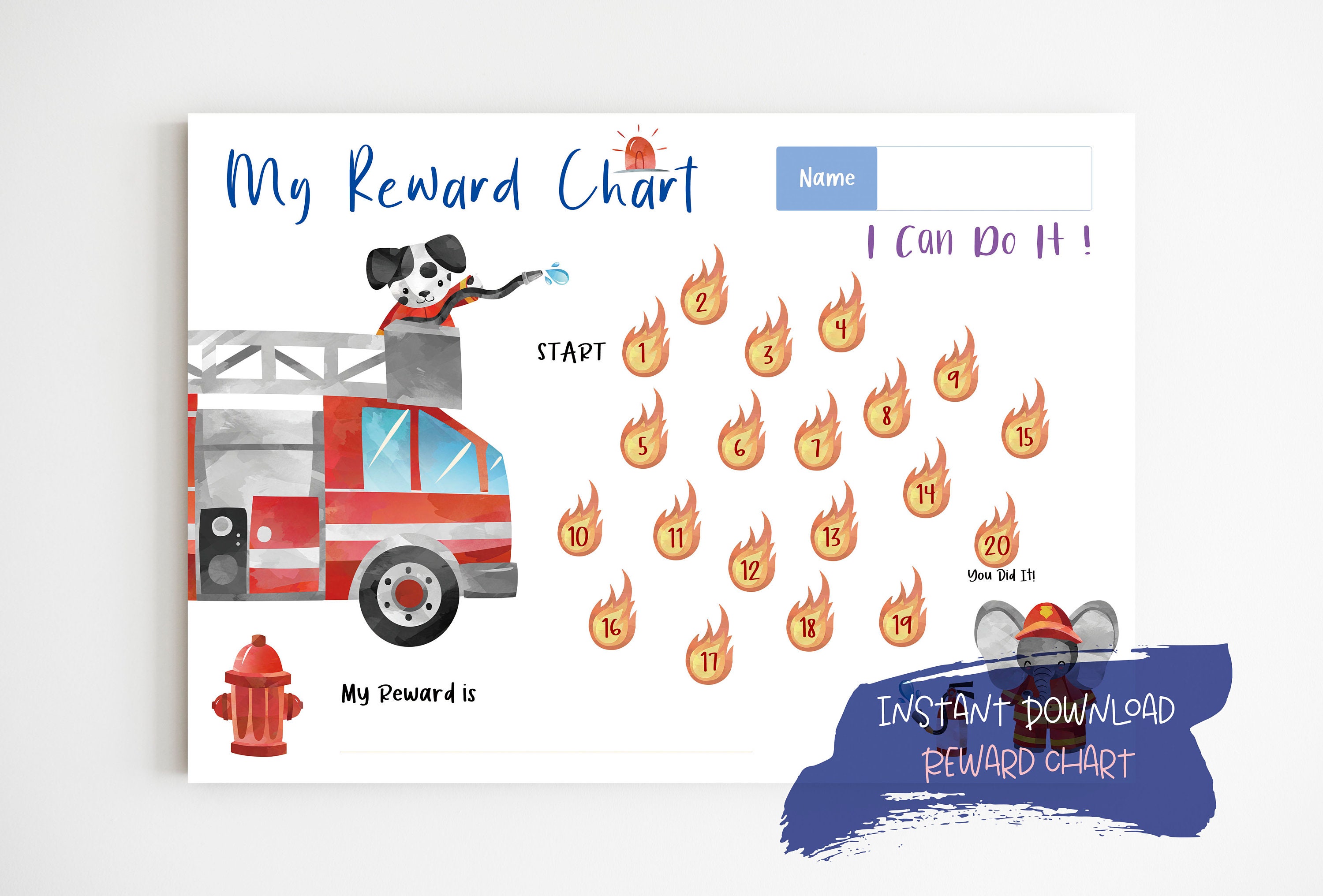 Firefighters Reward Chart for Kids | Printable Reward Chart | Toddler ...