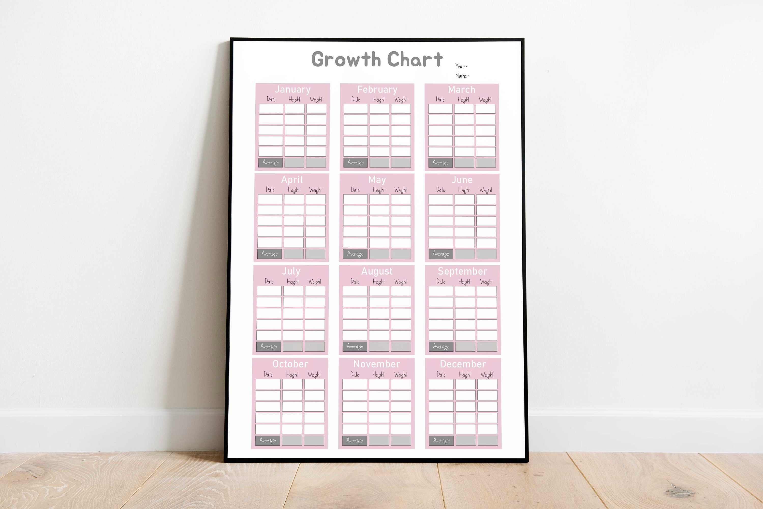 Growth-height & Weight-chart | Monthly KIDS Body Tracker | Printable ...