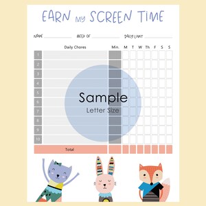 Printable Reward Chart Earn Screen Time Chart for Kids Chart for Girl ...