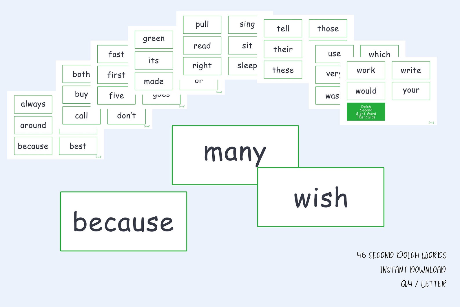 Dolch Sight Words Printables | 46 Second Dolch Words Flashcards | Kids ...