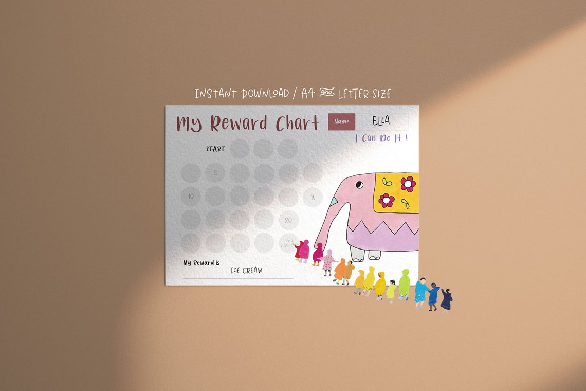 Elephant Reward Chart For Kids Printable Reward Chart | Etsy