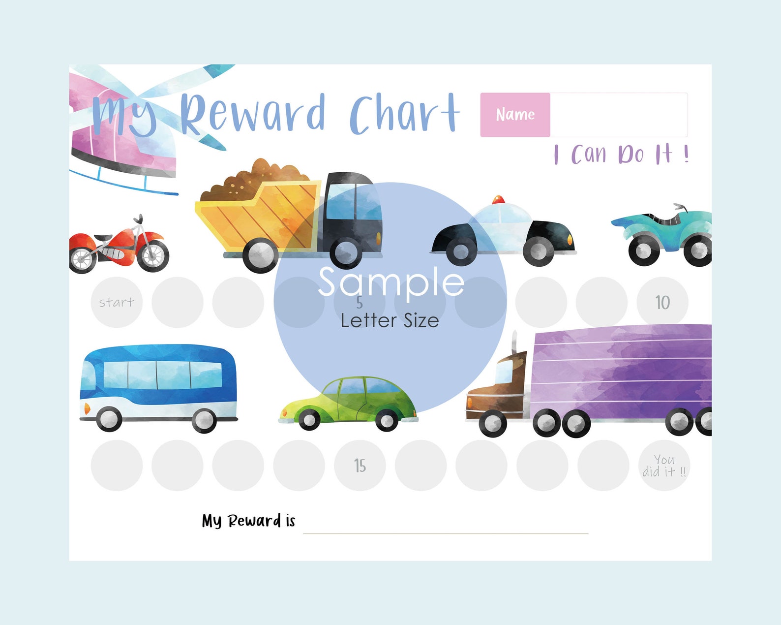 Transportation Reward Chart Car Sticker Chart Printable Reward Chart ...