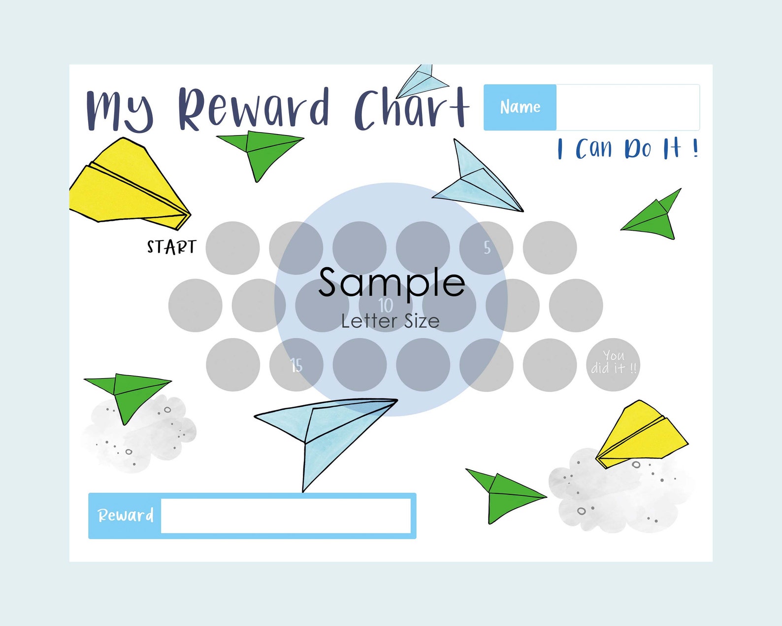 Paper Plane Reward Chart for KIDS | Reward Chart for Girls | Reward ...