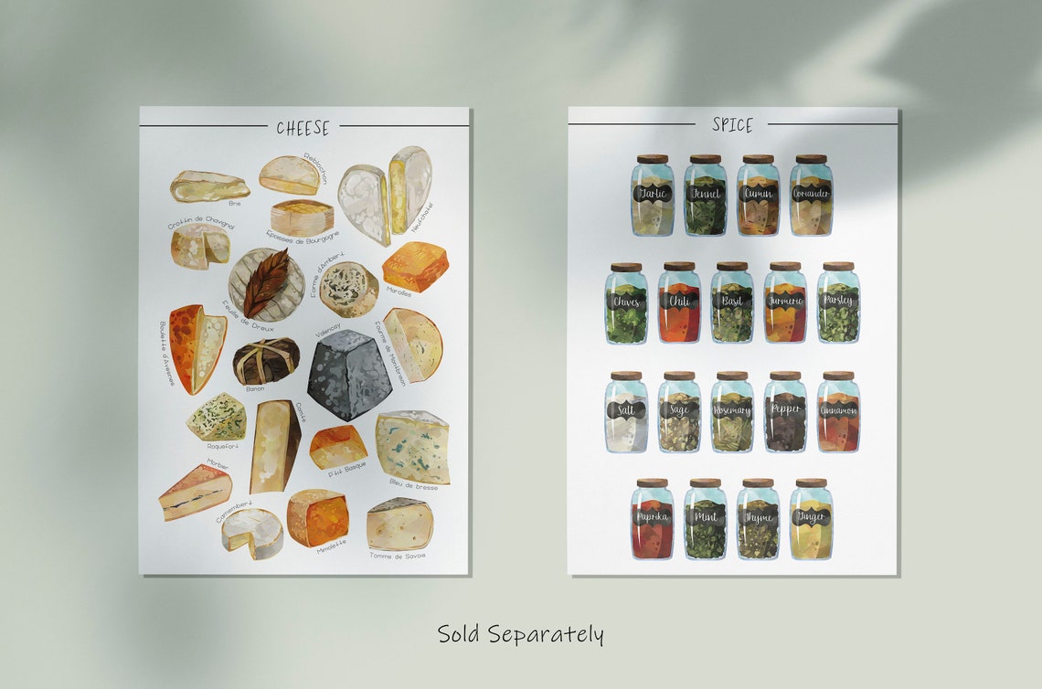 Cheese Poster Kitchen Poster Wall Art Printable Cheese Art | Etsy