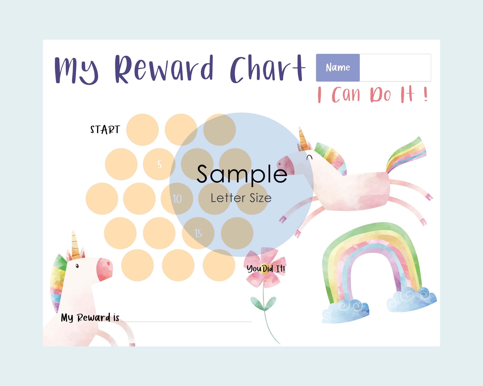 Rainbow Unicorn Reward Chart for Kids Printable Reward Chart Chore ...