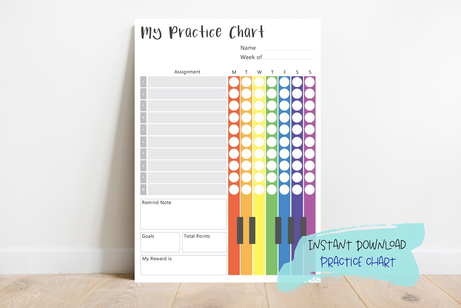 Weekly Piano Practice Reward Chart for Kids | Reward Chart for Kids ...