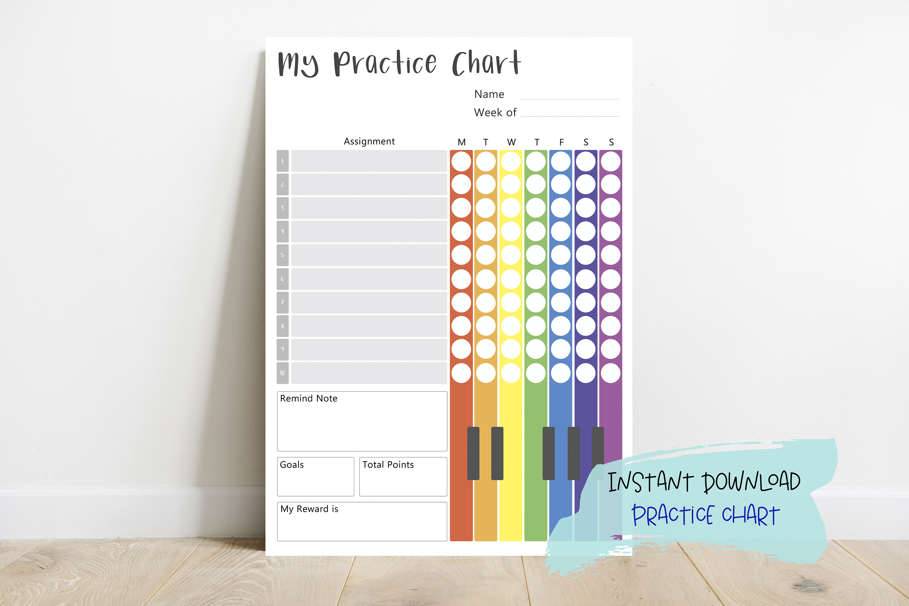 Weekly Piano Practice Reward Chart for Kids | Reward Chart for Kids ...