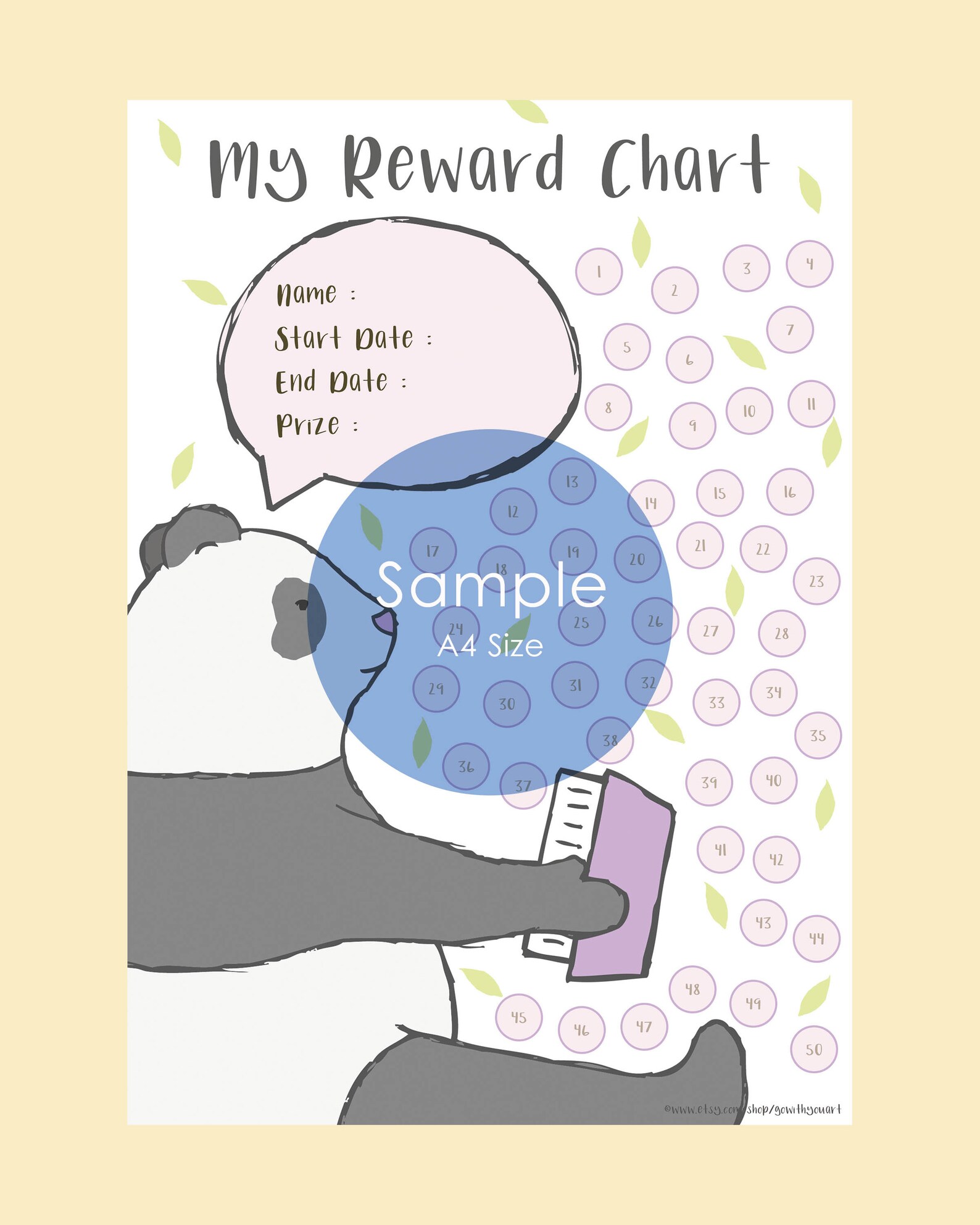 Panda Reward Chart | 50 Books Challenge | 50 Days Habit Tracker | Kids ...