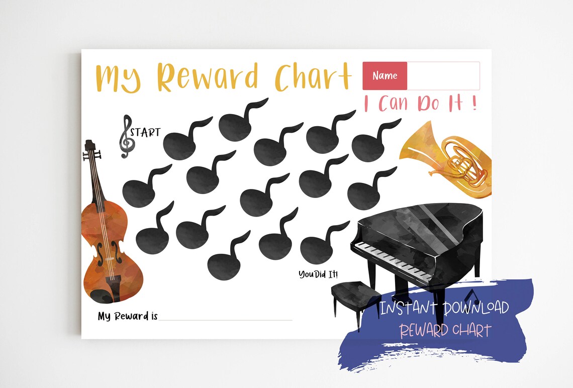 Instrument Reward Chart for KIDS | Printable Reward Chart | Music ...