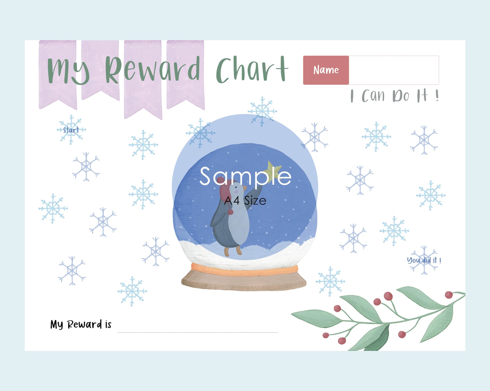 Snowball Reward Chart 20 Snowflakes Printable Sticker Chart Reward ...