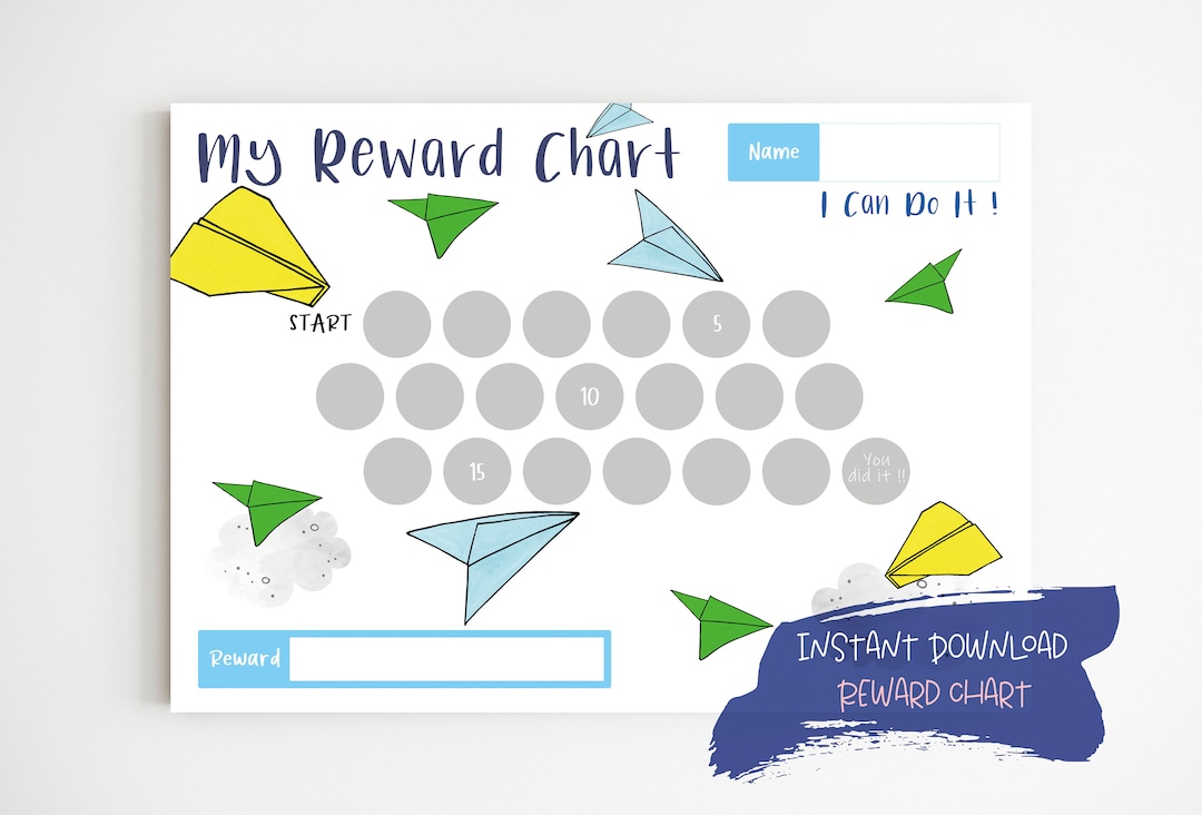Paper Plane Reward Chart for KIDS | Reward Chart for Girls | Reward ...