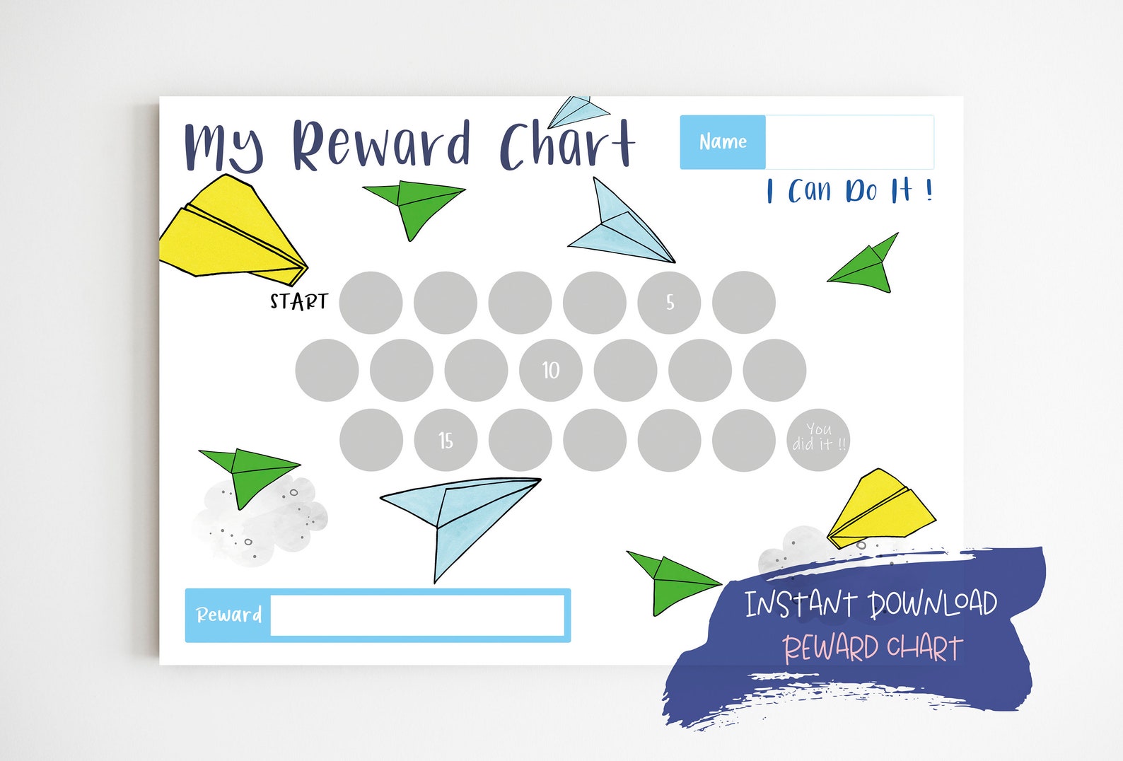 Paper Plane Reward Chart for KIDS | Reward Chart for Girls | Reward ...