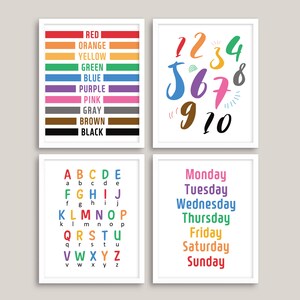 Set of 4 Educational Poster | Colors, Alphabet, Days, Numbers Wall ...