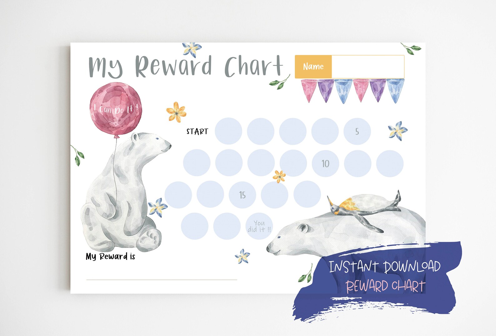Polar Bear Reward Chart Printable | 20 Circles Sticker Chart for KIDS ...
