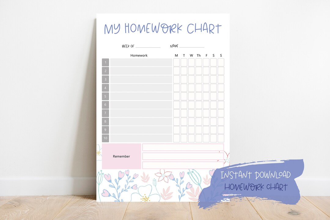Homework Chart | Weekly Assignments Checklist Template | Printable ...