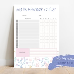 Homework Chart | Weekly Assignments Checklist Template | Printable ...