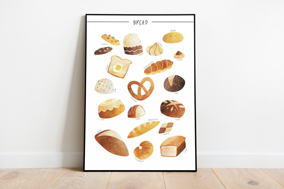Bread Poster | Bakery Decor | Kitchen Wall Decor | Printable Food Art ...