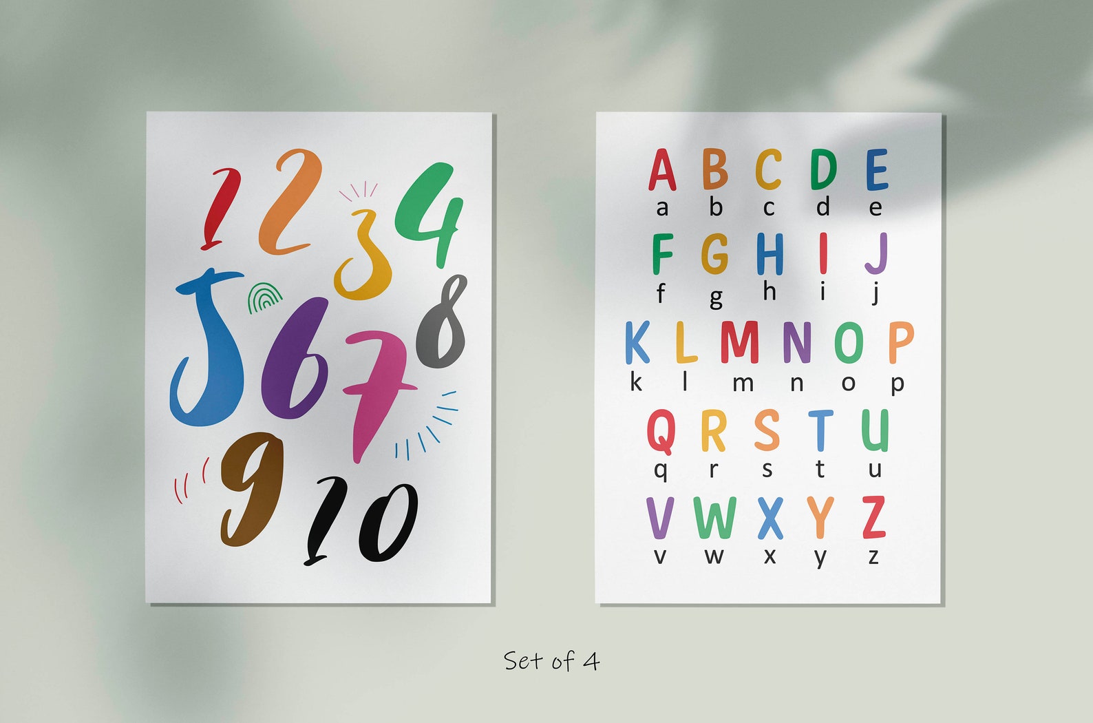 Set of 4 Educational Poster | Colors, Alphabet, Days, Numbers Wall ...