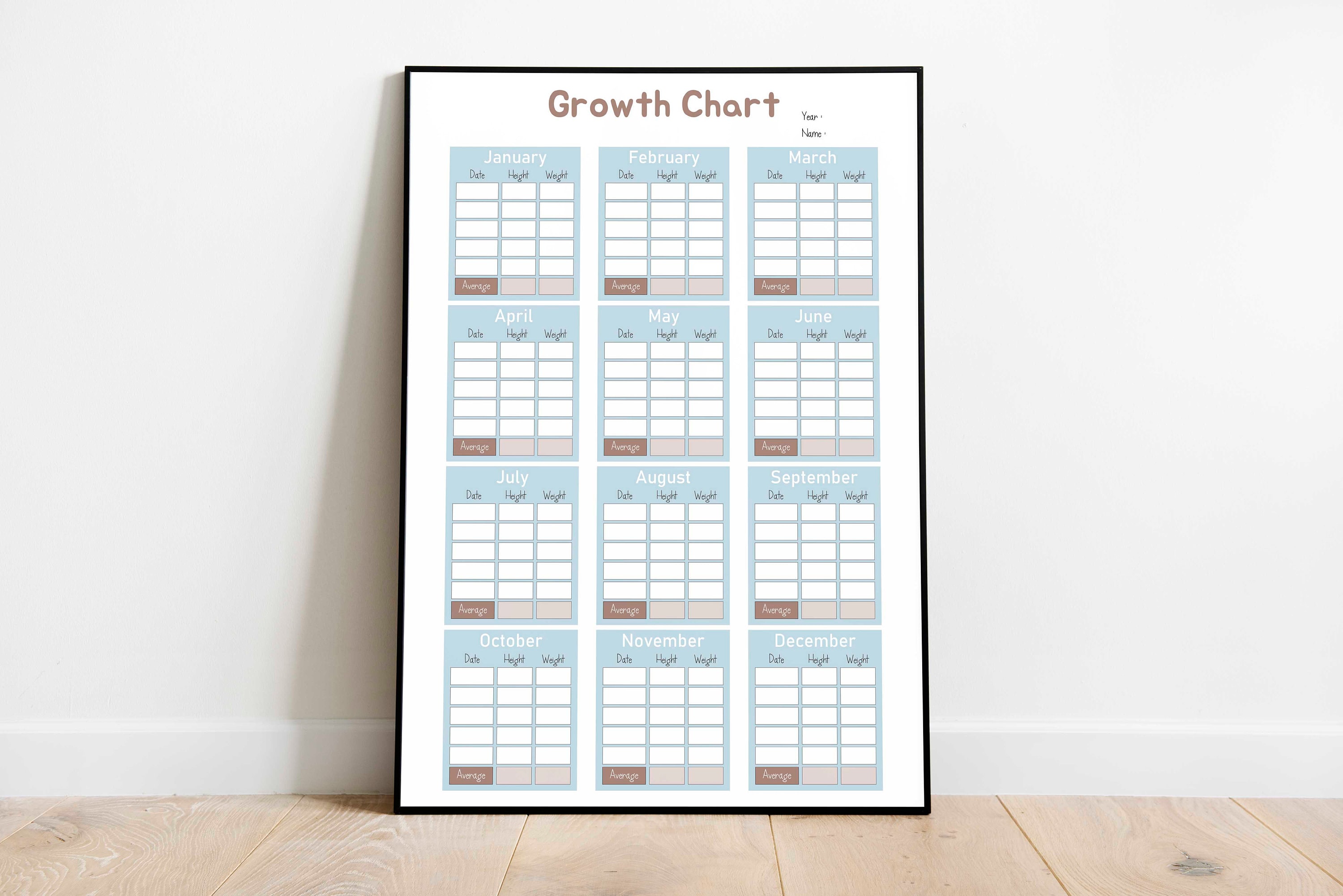 Growth-height & Weight-chart | Monthly KIDS Body Tracker | Printable ...