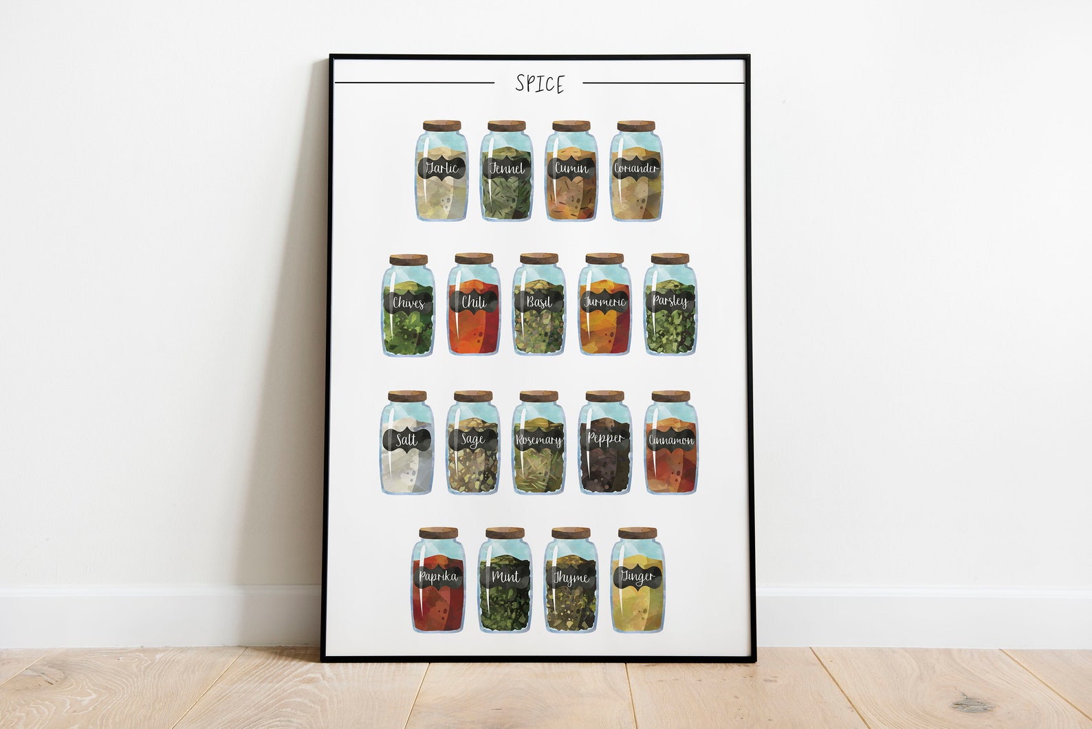 Spice Print | Spice Jars Art | Kitchen Decor | Kitchen Art | Printable ...