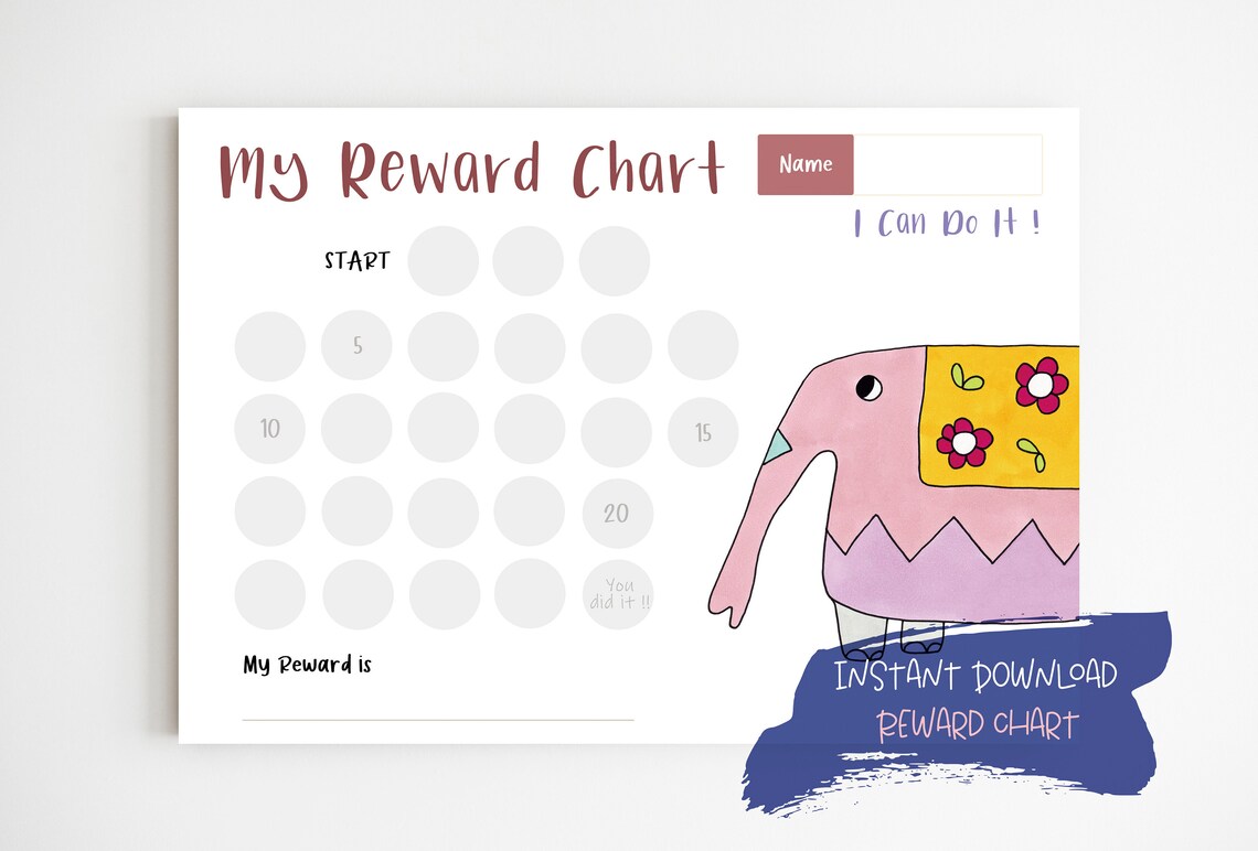 Elephant Reward Chart for Kids Printable Reward Chart - Etsy
