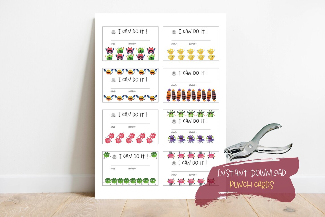 Monster Punch Card 10 Punches Reward Card Printable Reward Chart Punch ...