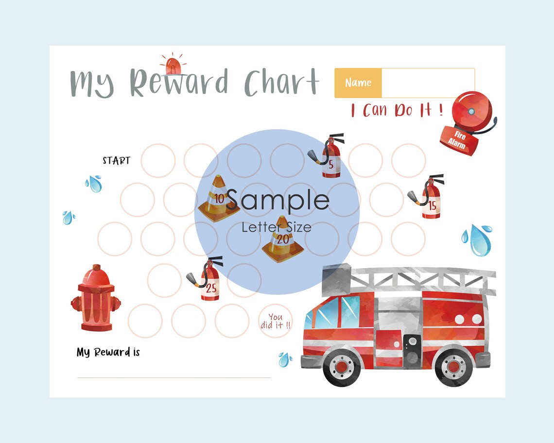 Fire Engine Reward Chart 30 Day Habit Tracker for Kids Printable ...