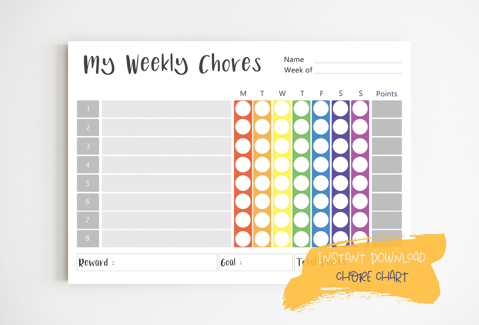 Rainbow Weekly Chores for Kids Reward Chart for Girl Chores Chart ...