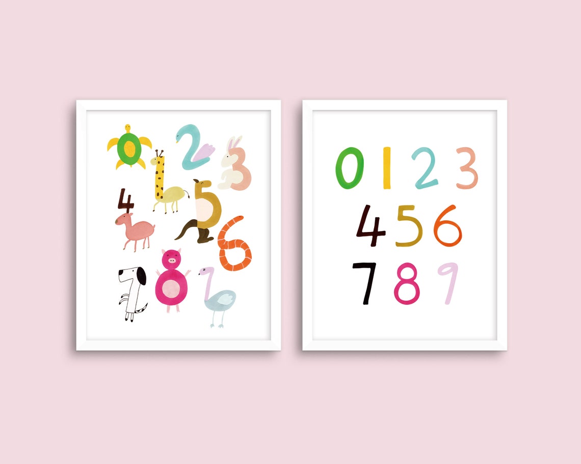Set of 2 Animal Number for Kids Printable Number Art Nursery Wall Art ...