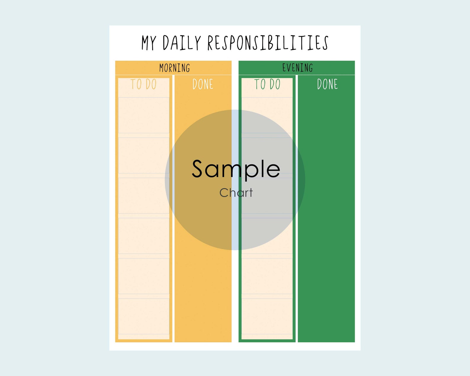 Daily Responsibilities Chart for KIDS Visual Chore Chart Printable ...