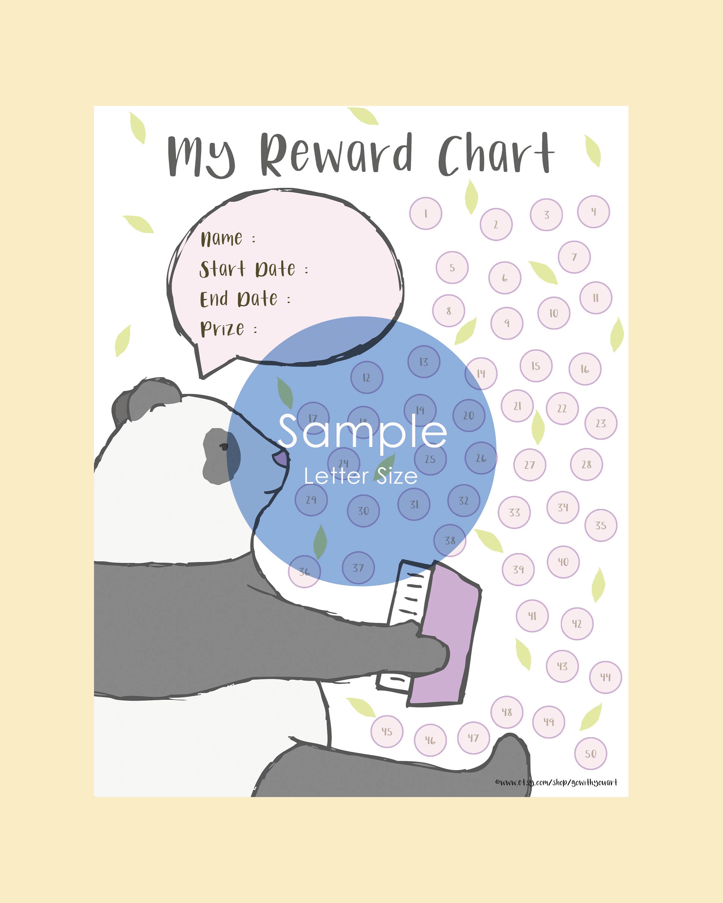 Panda Reward Chart | 50 Books Challenge | 50 Days Habit Tracker | Kids ...