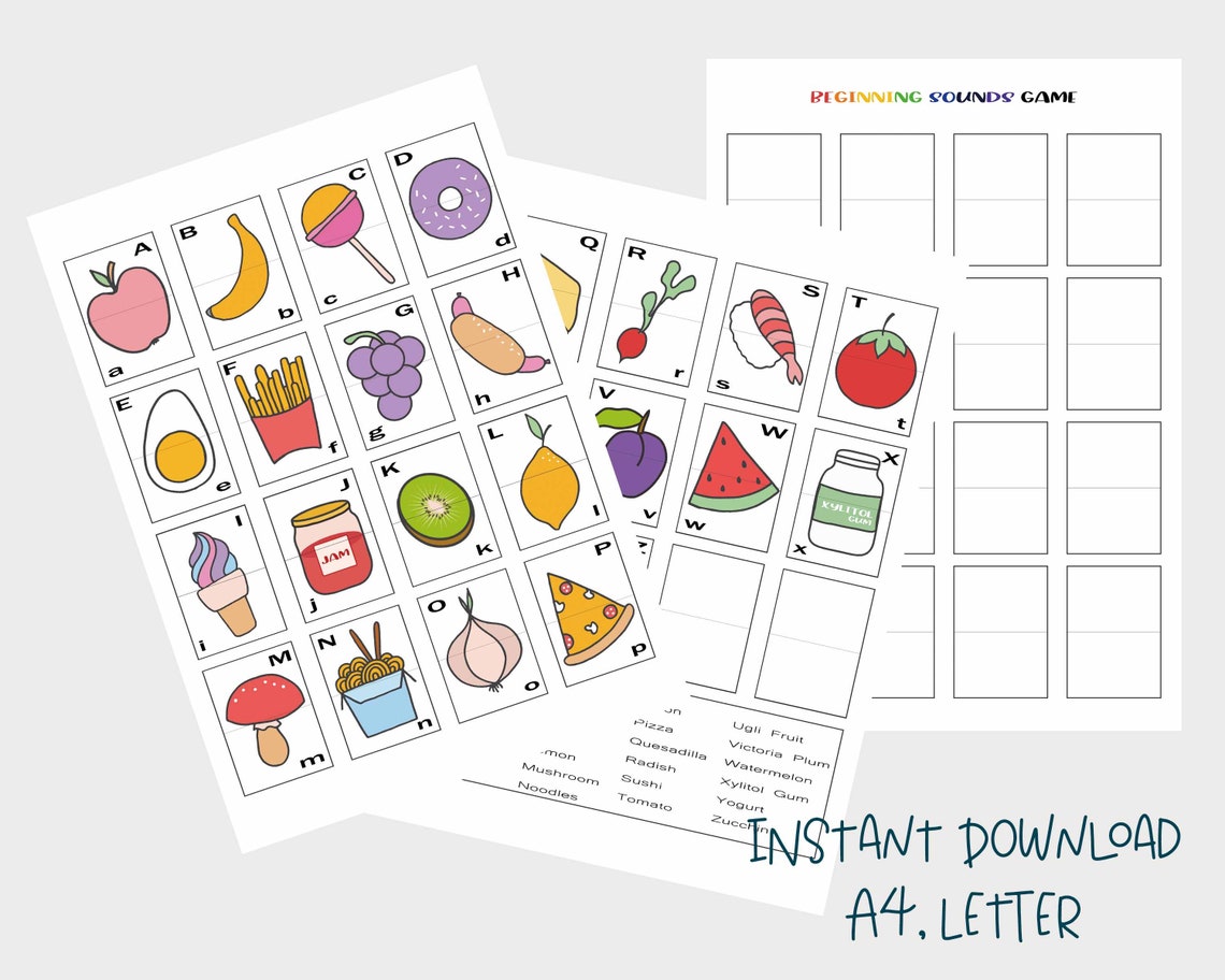 Beginning Sounds Matching Game Food Alphabet Game | Etsy