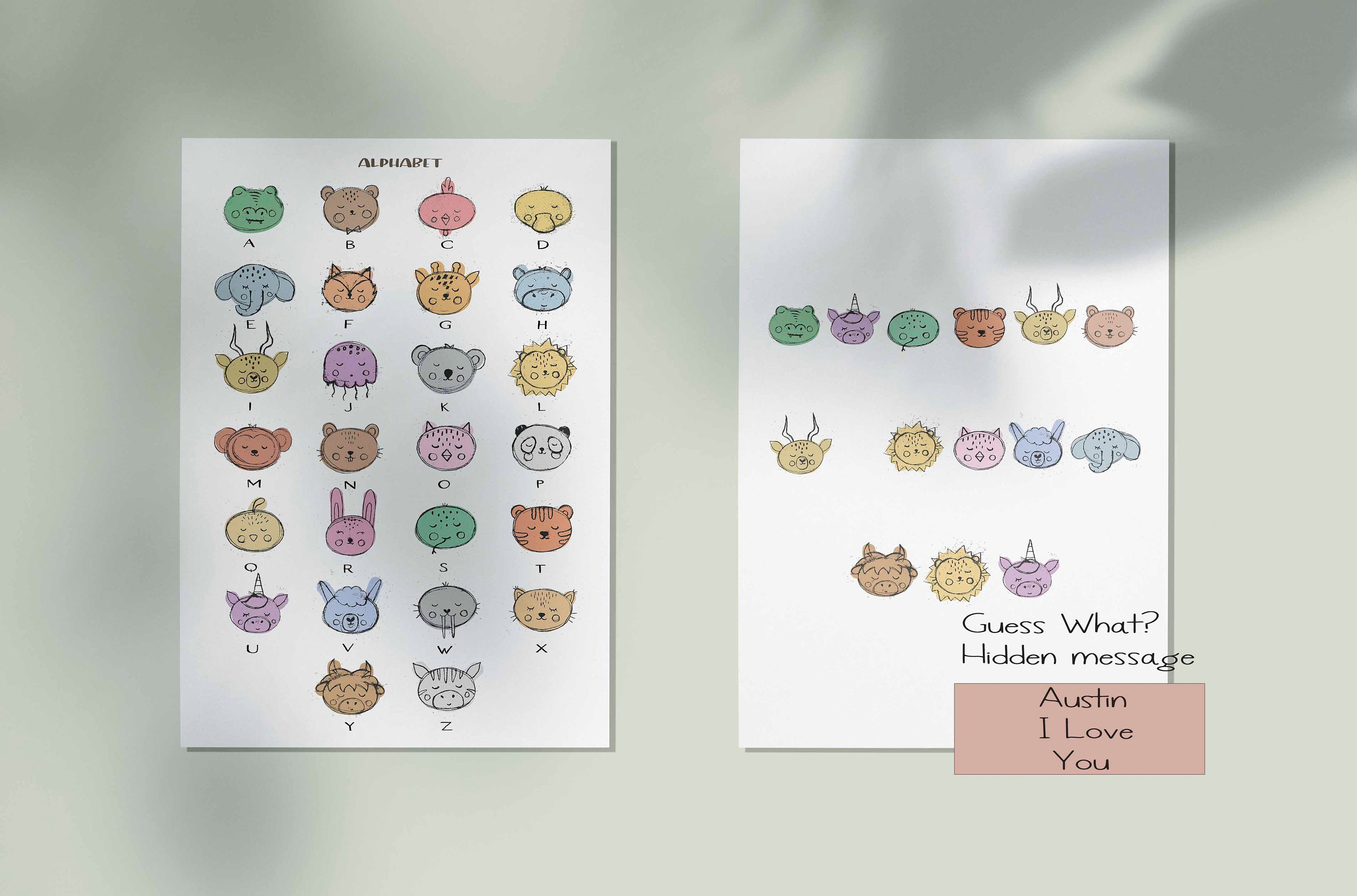Personalized Hidden Message and Animal Alphabet Wall Art | Custom ...