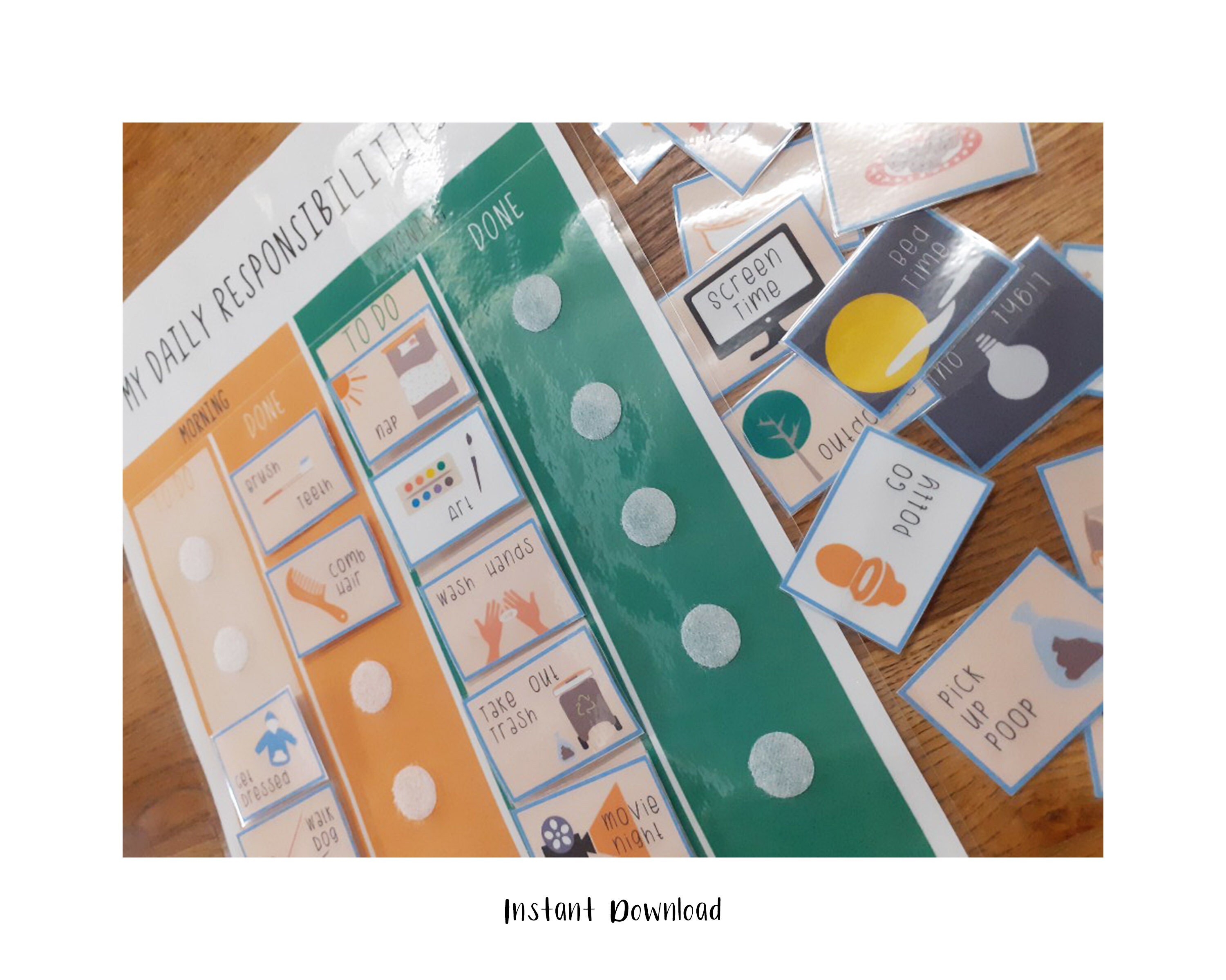 Daily Responsibilities Chart for KIDS | Visual Chore Chart | Printable ...