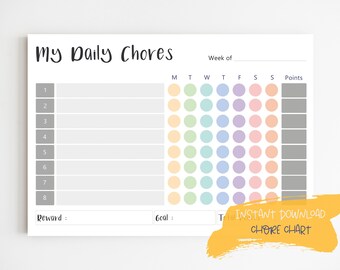 Reward Chart for Kids Kids Chores Printable Chore Chart for - Etsy