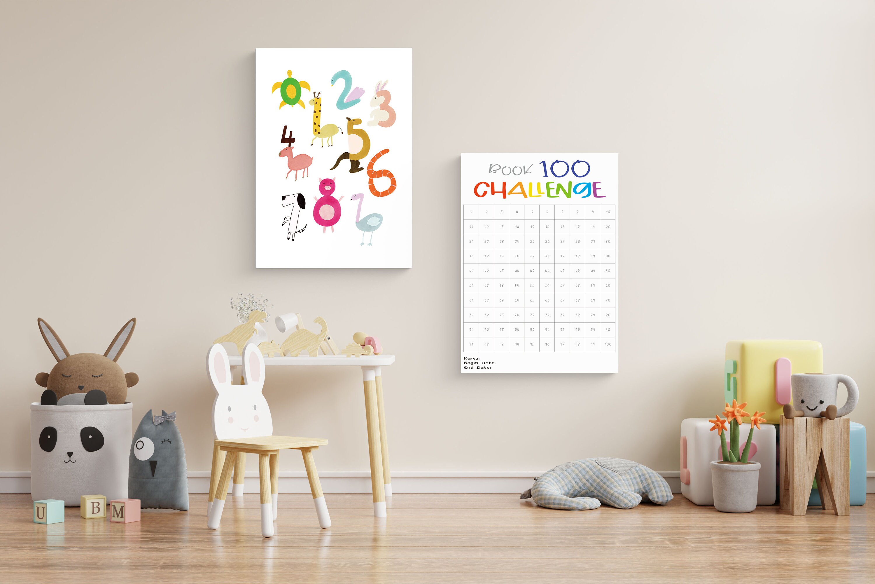 Set of 2 Animal Number for Kids Printable Number Art Nursery Wall Art ...
