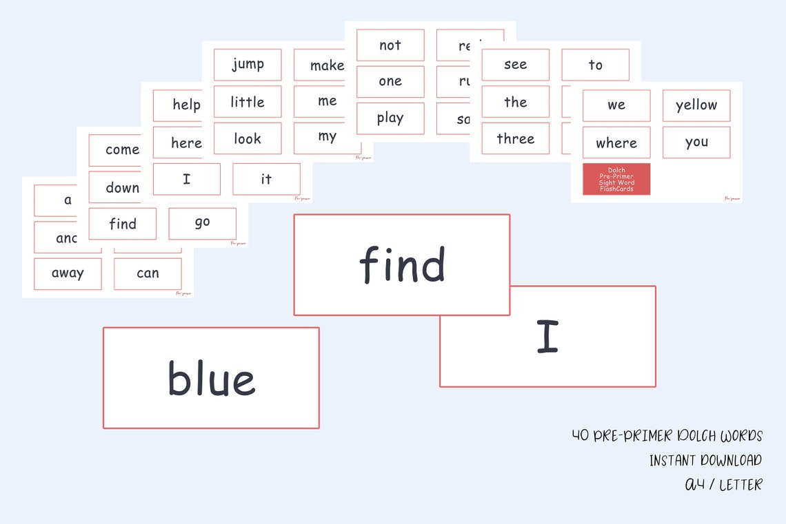 Dolch Sight Words Printable | 40 Pre-primer Sight Word | Sight Word ...