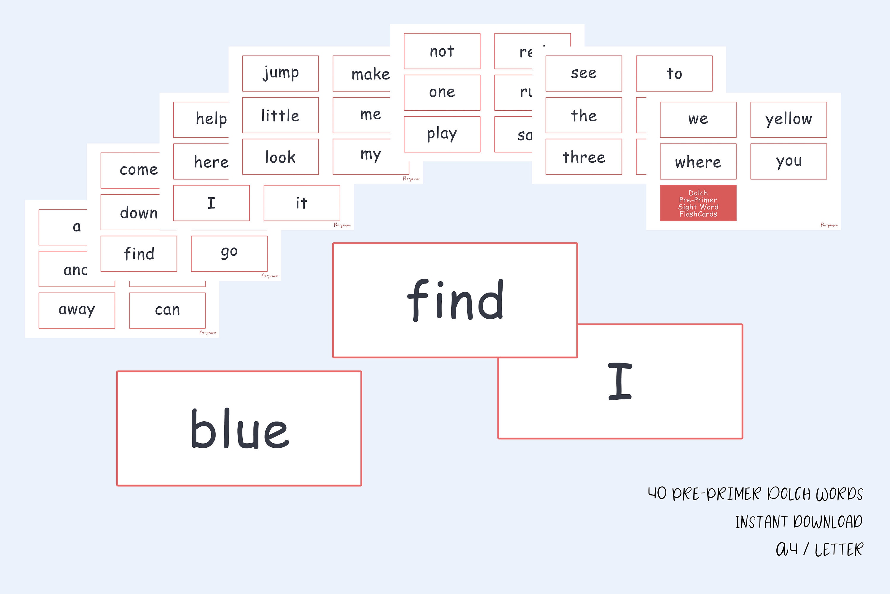 Dolch Sight Words Printable | 40 Pre-primer Sight Word | Sight Word ...