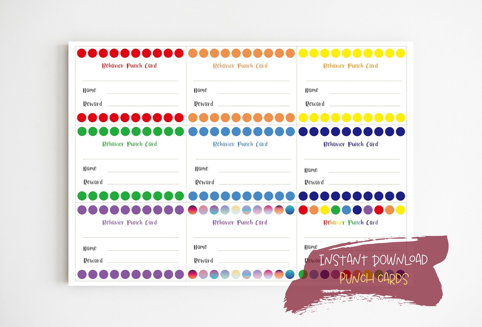 Rainbow Punch Card | Good Behavior Chart | Behavior Punch Cards ...