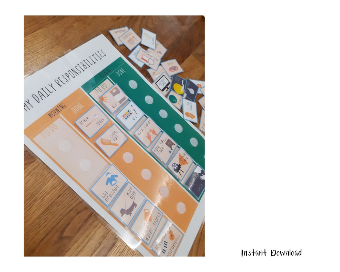 Daily Responsibilities Chart for KIDS Visual Chore Chart Printable ...