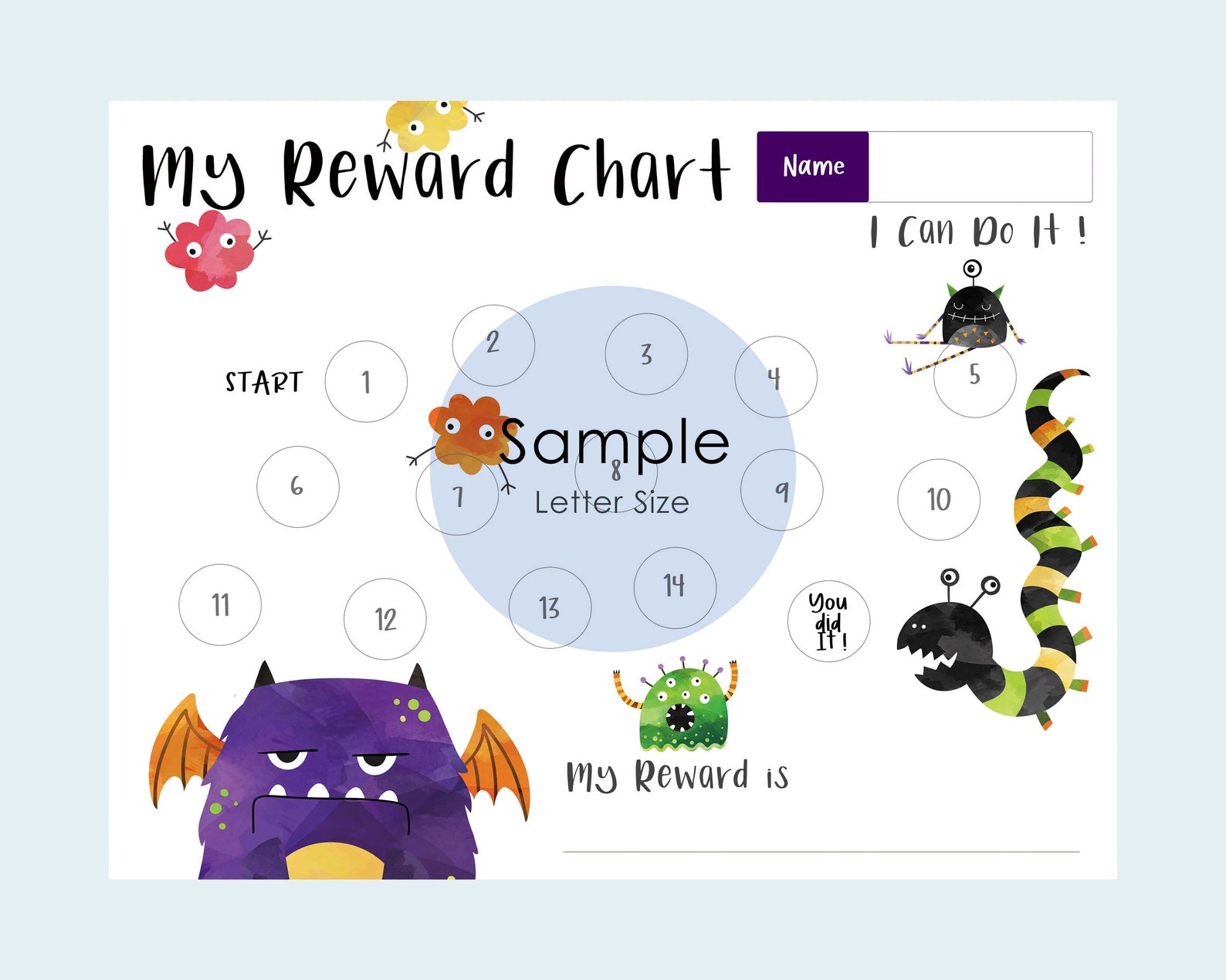 Monster Reward Chart for Kids | Printable Reward Chart | Reward Chart ...
