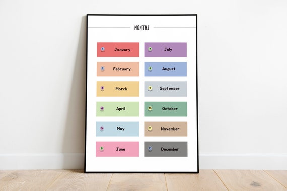 Rainbow Months of the Year Poster Months Printable | Etsy